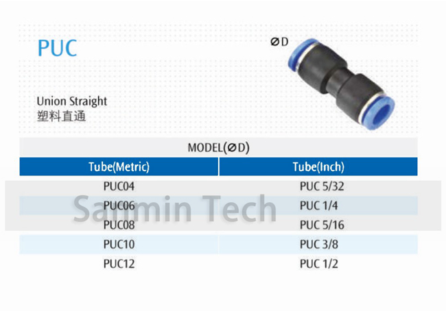 PUC Type Pneumatic Fitting Air Plastic Fitting Tube Fitting Connector ...