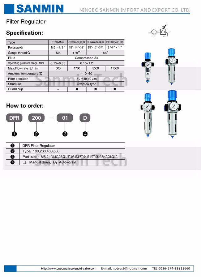 OFR / DFR Filter Regulator Lubricator Air Source Equipment FRL Sanmin ...